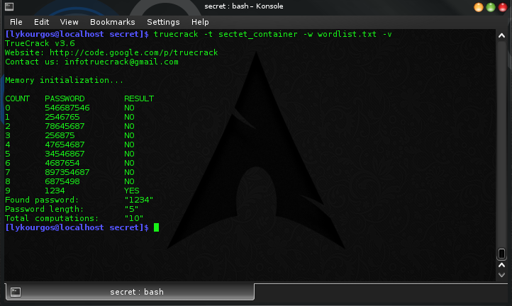Cracking truecrypt containers with truecrack - Anarxus